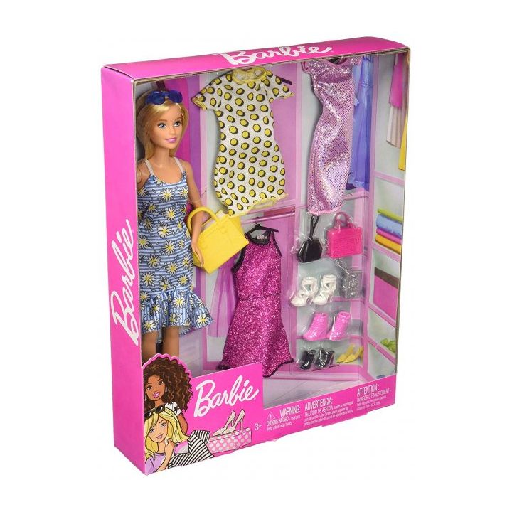 Mattel Barbie - ბარბი ყვითელი ჩანთით, კაბებით და აქსესუარებით - Extra ...