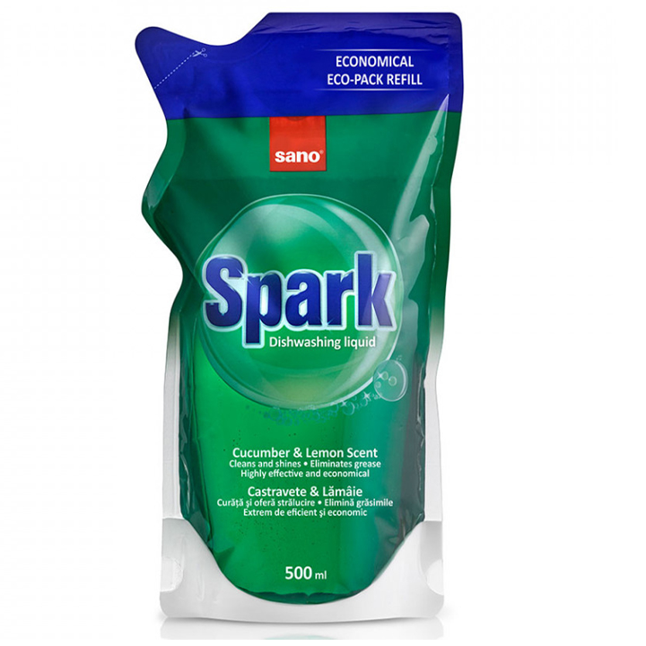 Sano Spark ჭურჭლის სარეცხი გელი კიტრის სურნელით 500 მლ სანო Extra